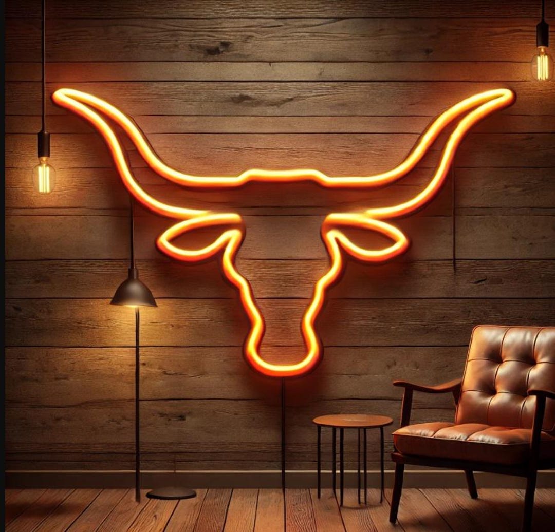 Bull Neo Headn Sign, Cowboy Neon Light, Rodeo Neon Sign, Western-themed ...
