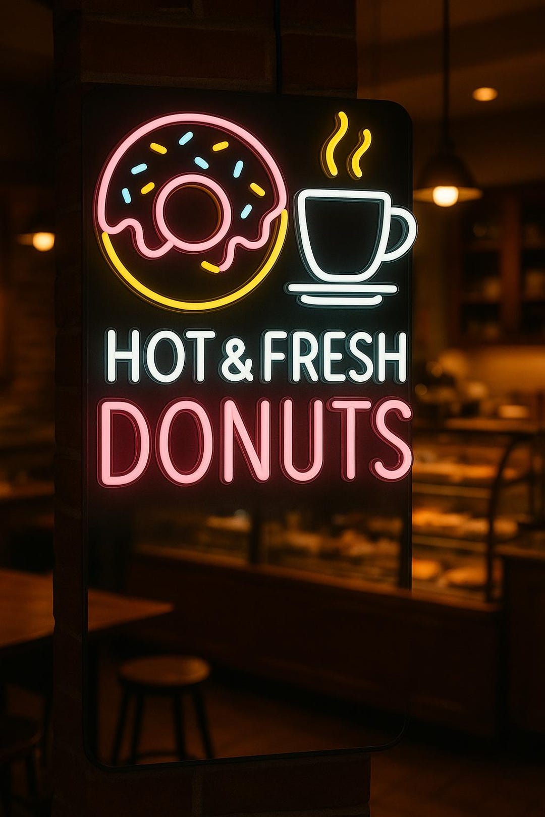 Hot & Fresh Donuts Neon Sign – LED Wall Light for Bakery, Café or Donut ...