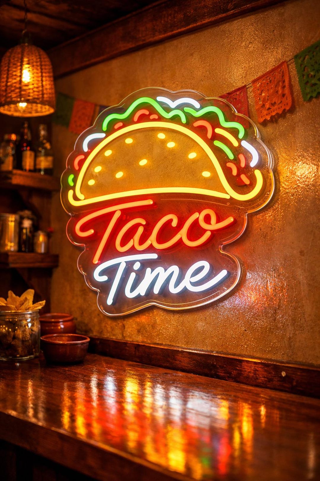 Taco Neon Sign “taco Time” | Mexican Neon Wall Decor for Bar, Kitchen ...
