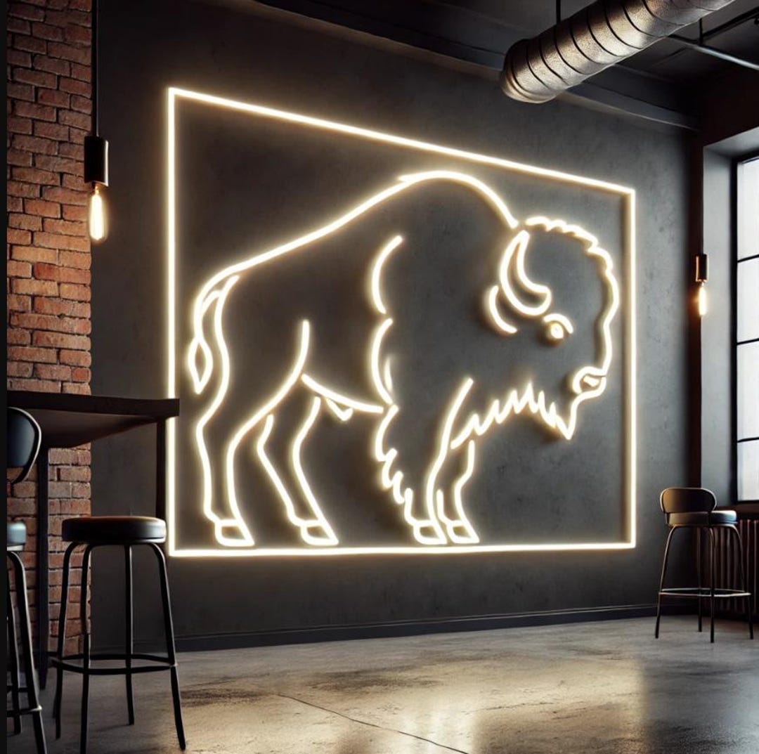 American Bison Neon Sign, Buffalo Neon Sign, Bison Neon Light, Buffalo ...