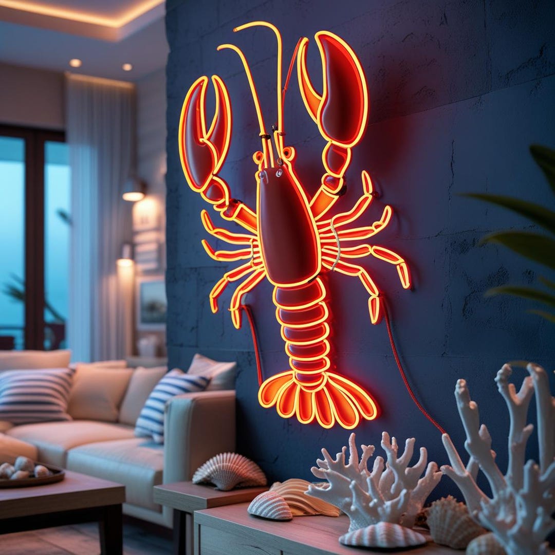 Lobster Neon Sign – Coastal LED Wall Decor for Seafood Restaurant or ...