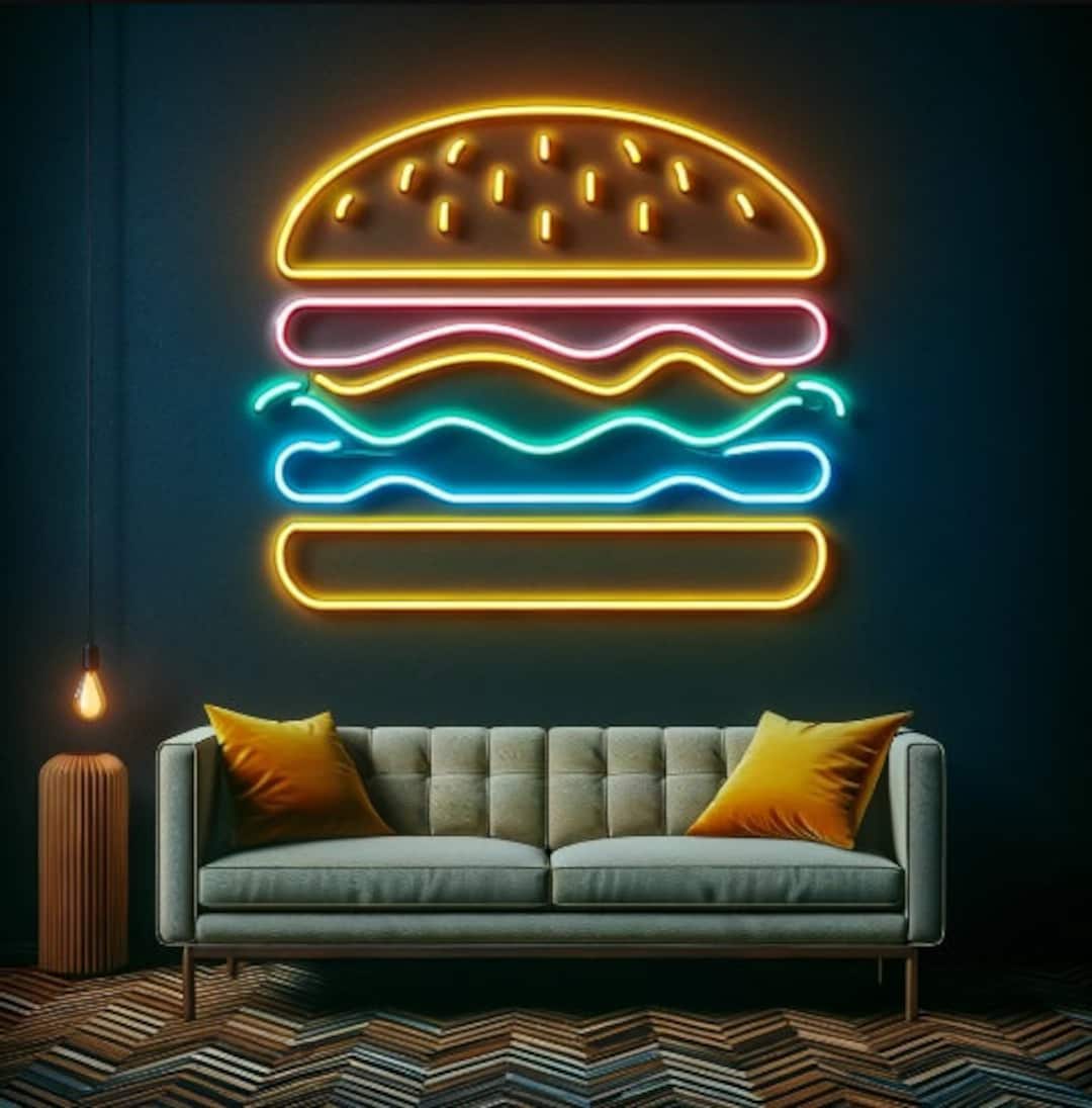 Hamburger Neon Sign, Neon Burger Sign, Neon Hamburger Light, Neon ...