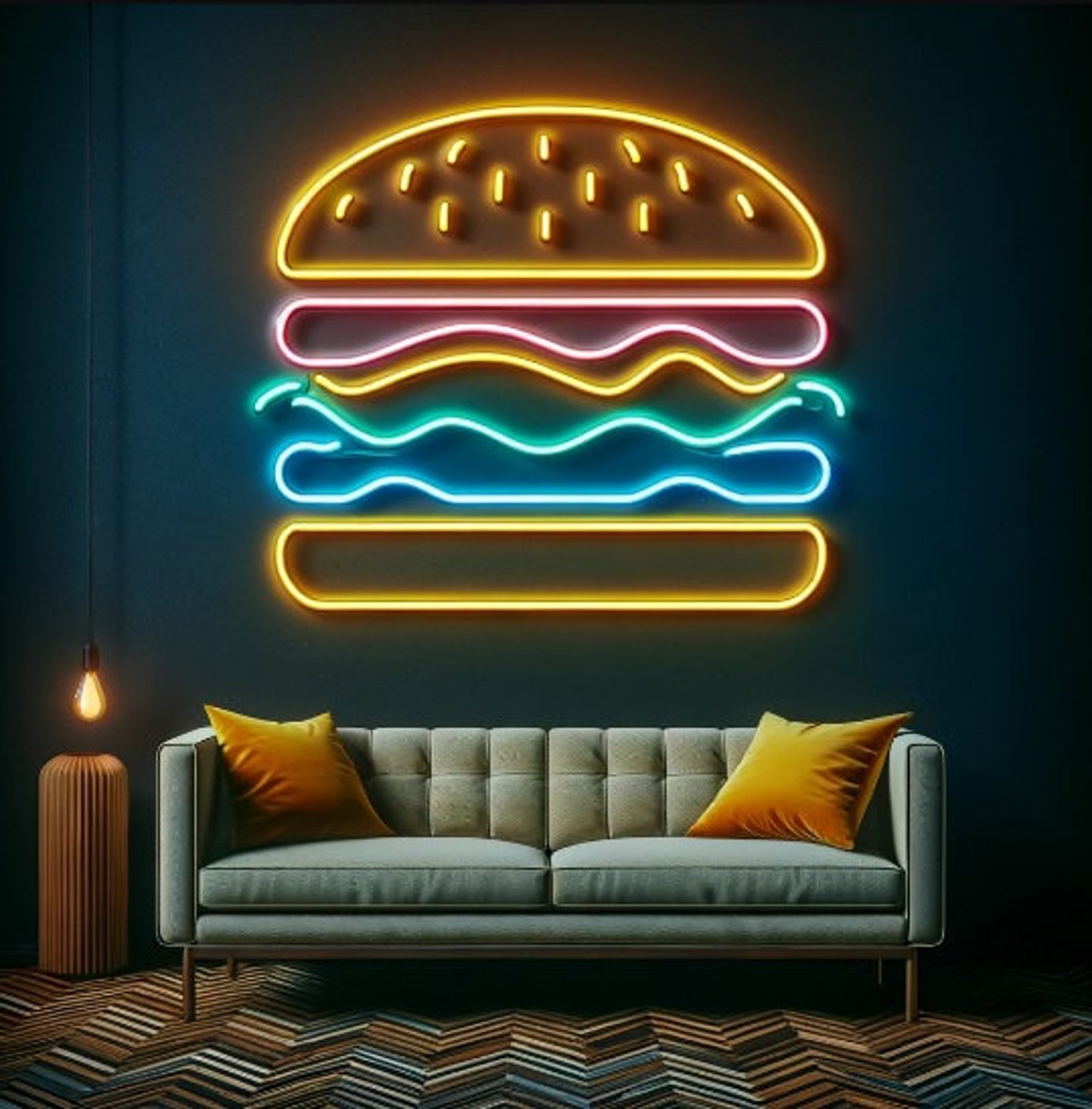 Hamburger Neon Sign, Neon Burger Sign, Neon Hamburger Light, Neon ...