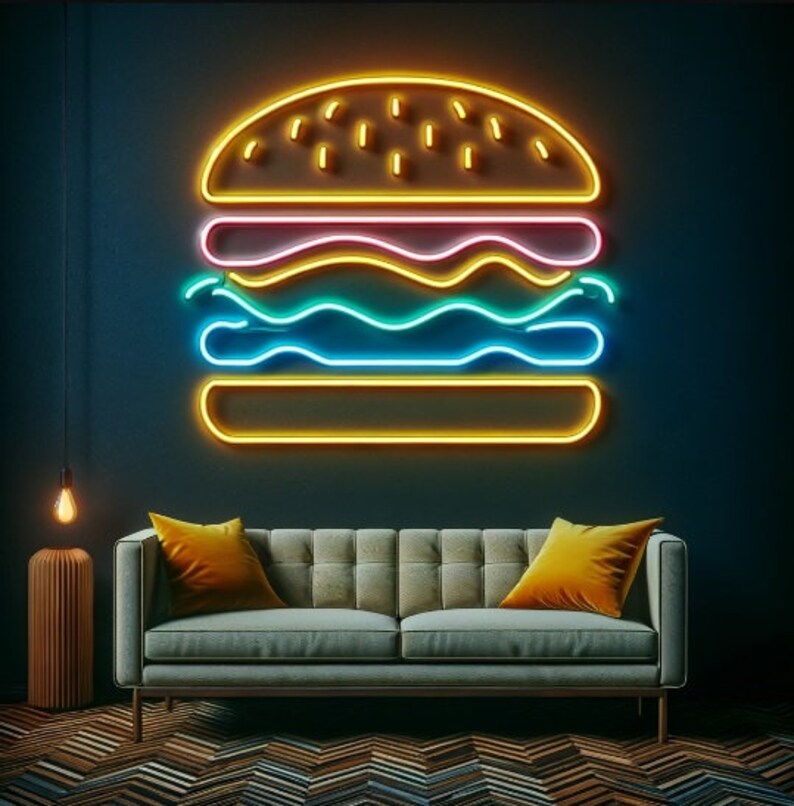 Hamburger Neon Sign, Neon Burger Sign, Neon Hamburger Light, Neon ...