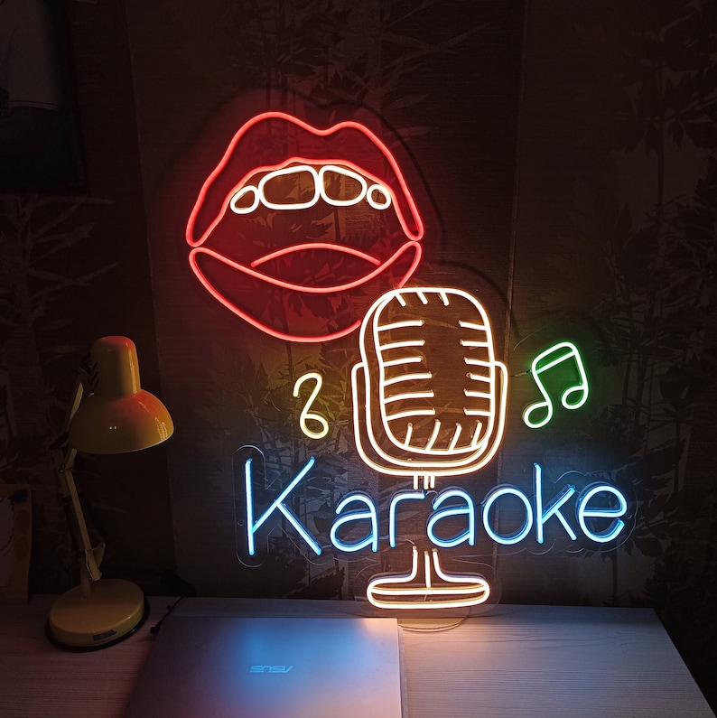 Karaoke Neon Sign, Karaoke Bar Neon Sign, Microphone Neon Sign, Music ...