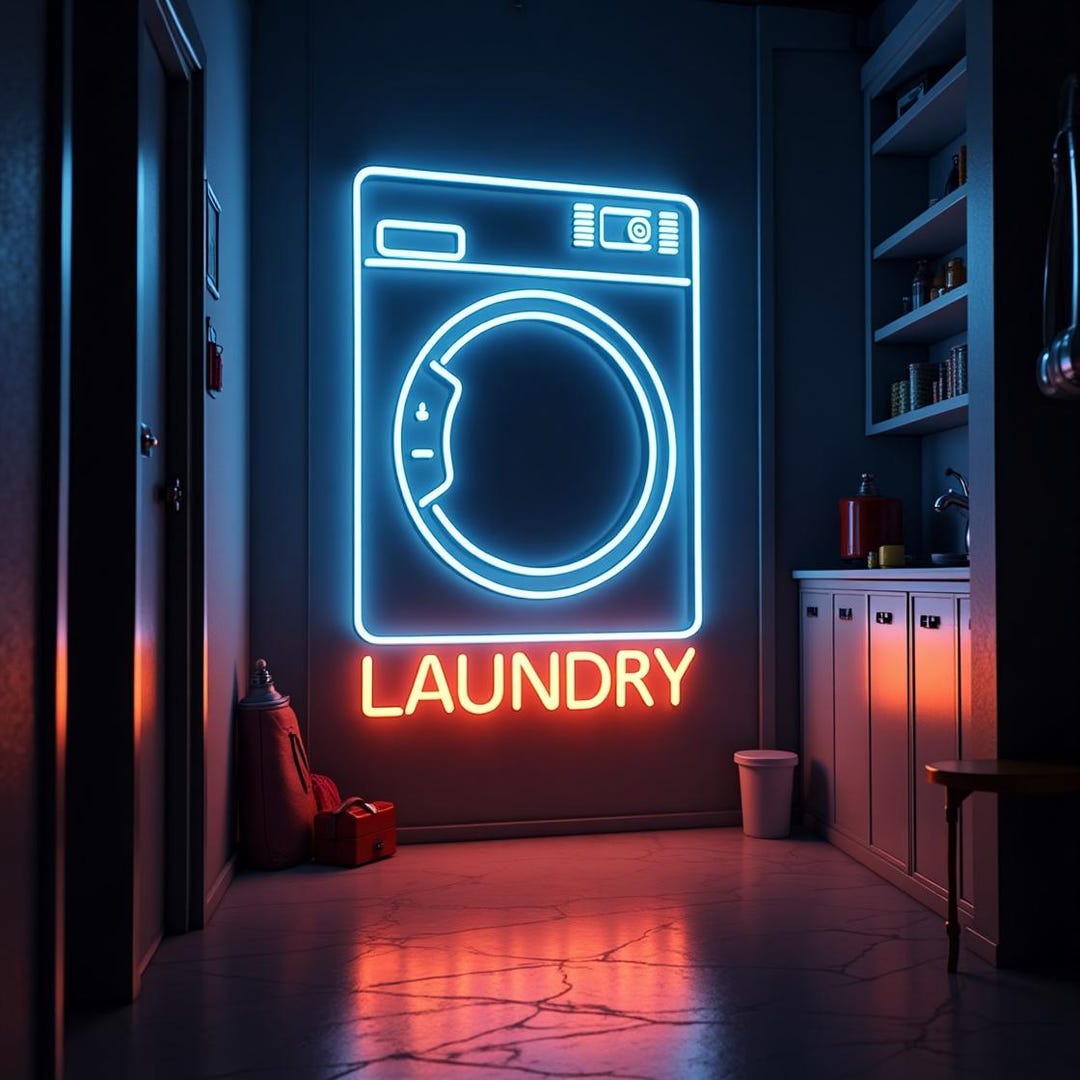 Laundry Machine Neon Sign, Washing Machine With Inscription Neon Sign ...