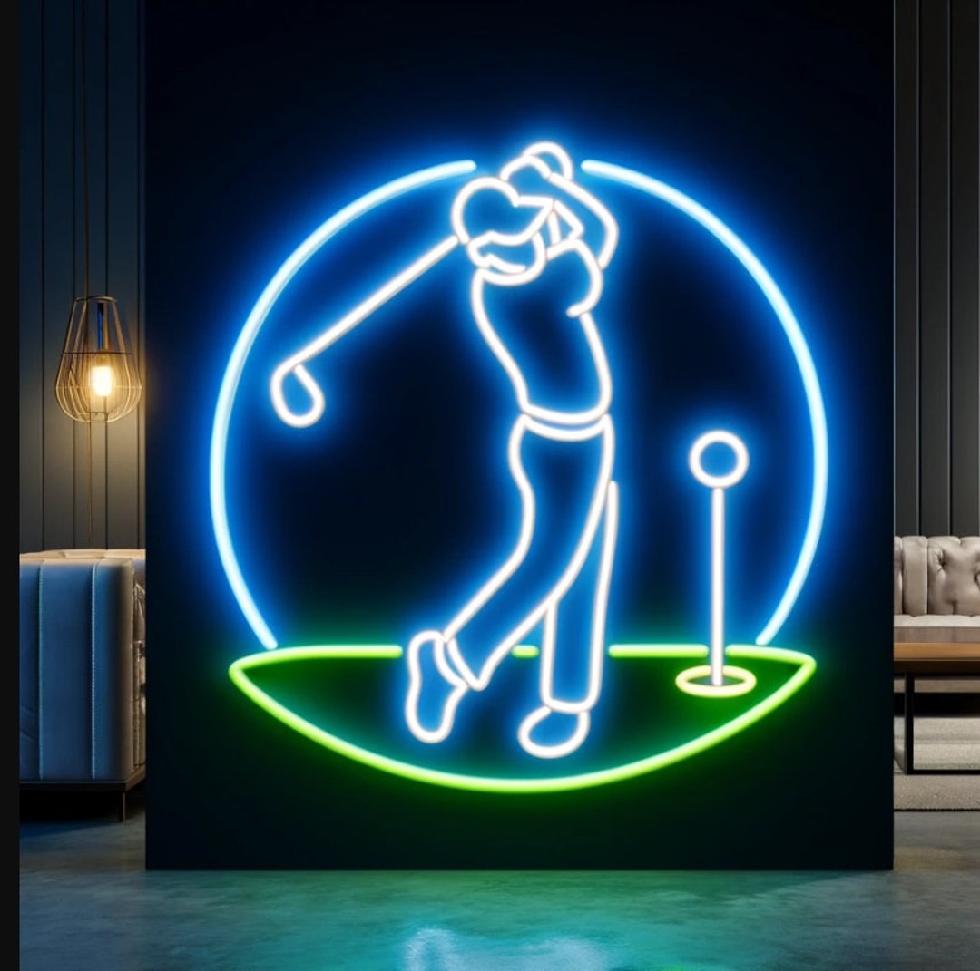 Golf Player Neon Sign, Neon Golf Sign, Neon Golf Ball Sign, Golf-themed ...