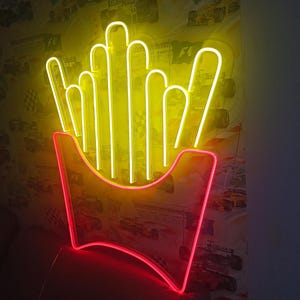 French Fries Neon Sign, Fast Food Neon Sign, Neon Sign Shaped Like Cup ...