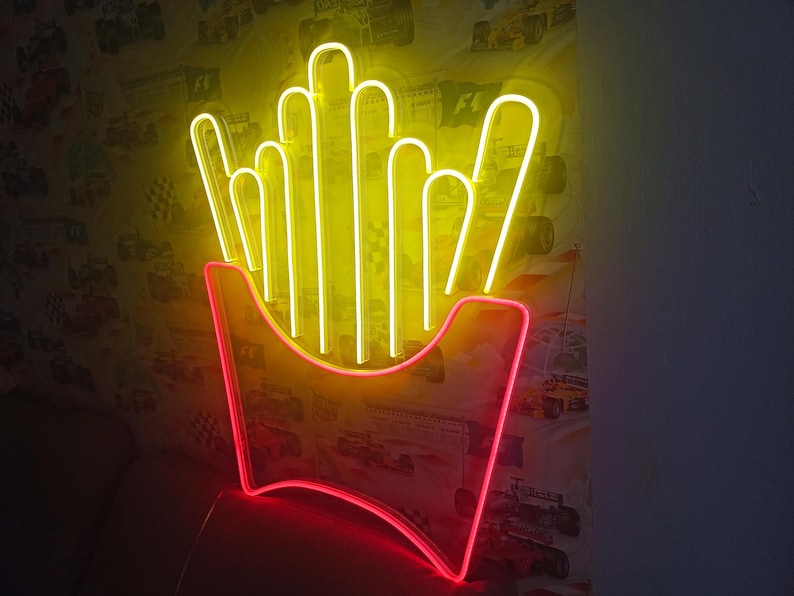 French Fries Neon Sign, Fast Food Neon Sign, Neon Sign Shaped Like Cup ...