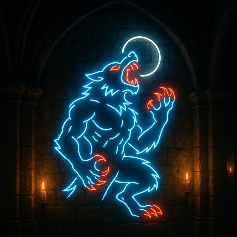 Werewolf Neon Sign – Wolf Howling at the Moon Neon Light for Halloween ...