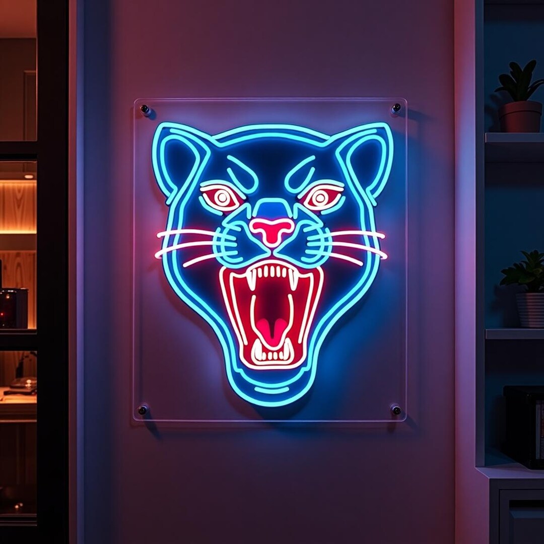 Panther Neo Headn Sign, Angry Panther Neon Sign, Panther Silhouette ...