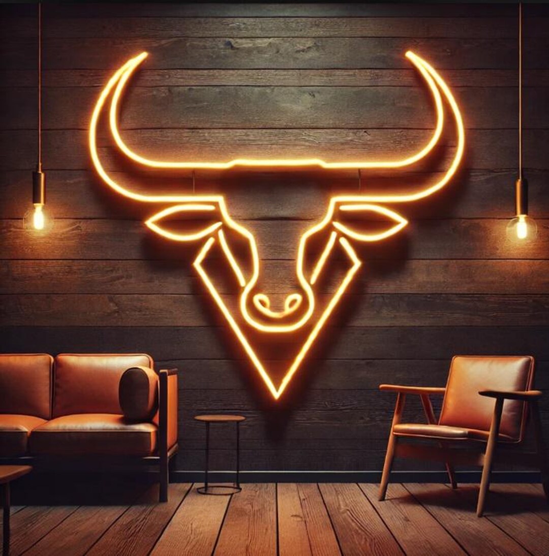 Bull Neo Headn Sign, Cowboy Neon Light, Rodeo Neon Sign, Western-themed ...