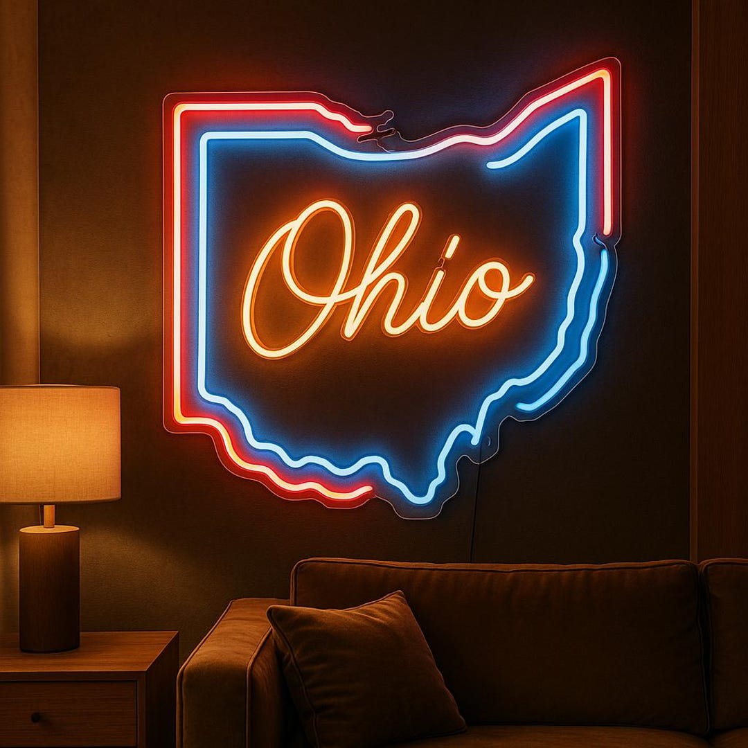Map Ohio Sign Neon Sign – LED Wall Art Shaped Like Ohio Neon Sign Map ...