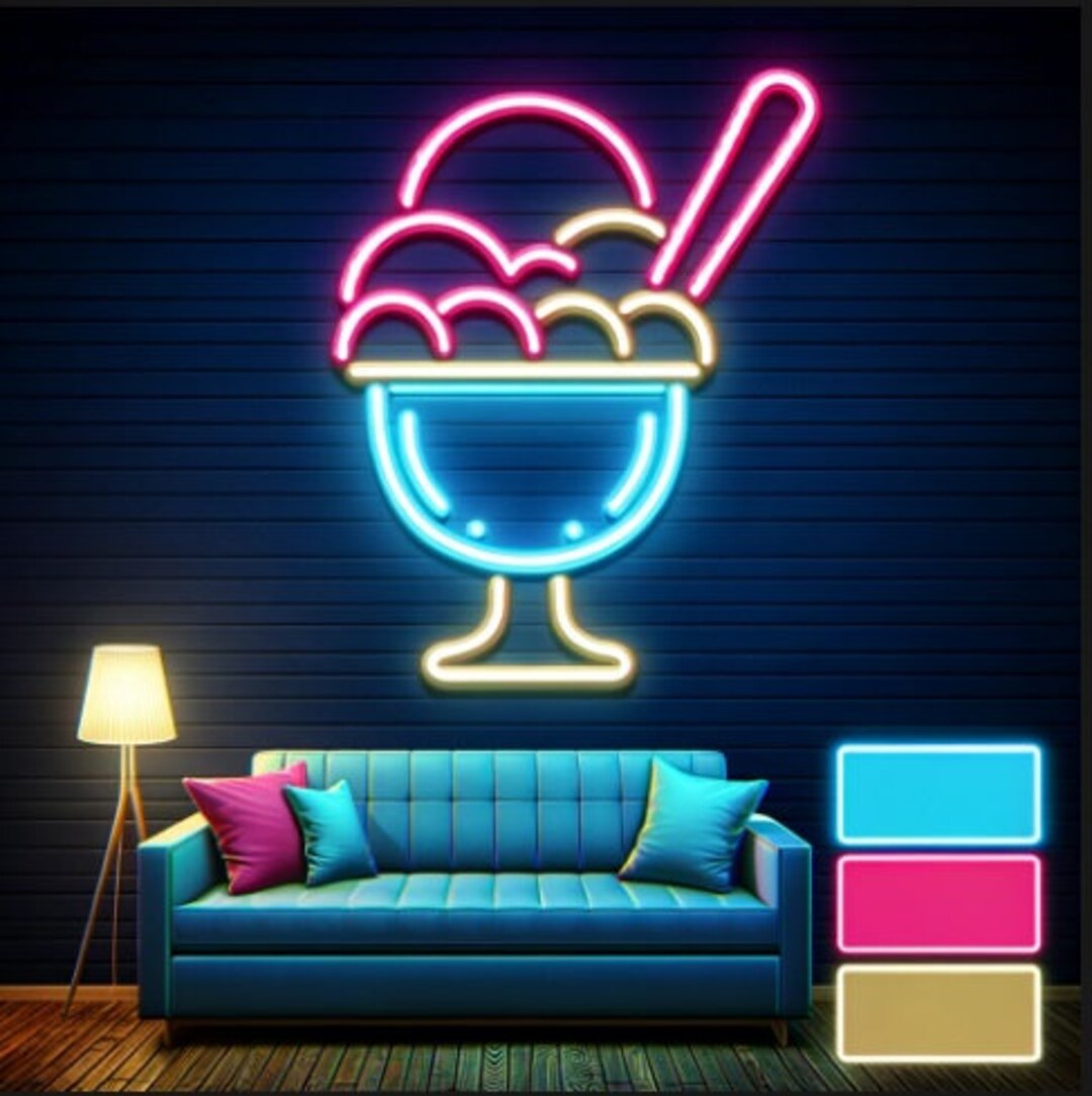 Ice Cream Neon Sign, Ice Cream Cone Neon Sign, Neon Dessert Sign, Neon ...