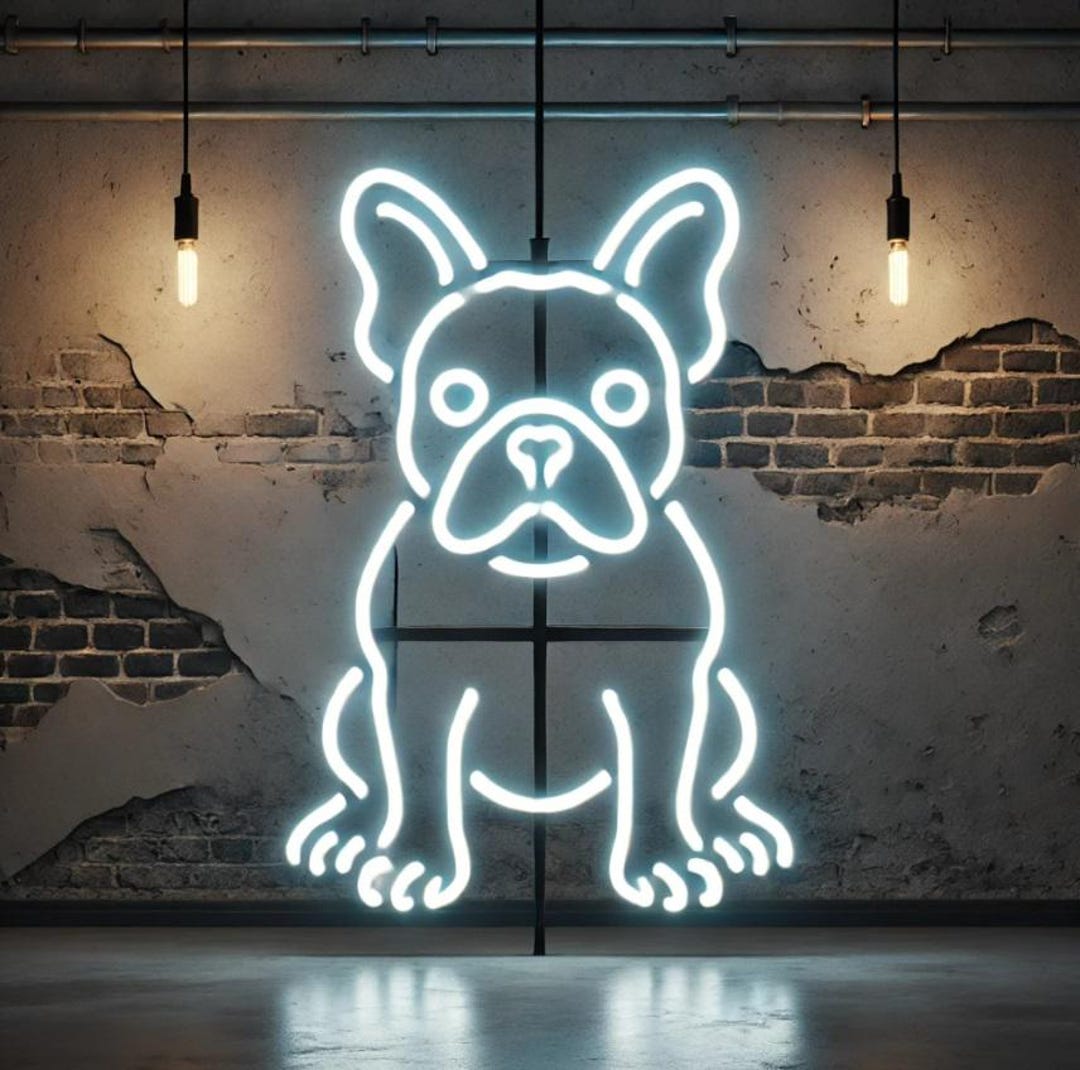 Neon Bulldog Head Sign, Bulldog Neon Sign, Frenchbulldog Neon Light ...