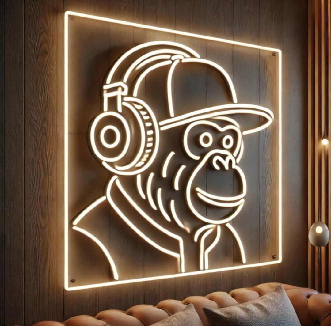 Monkey Neon Sign, Monkey Neon Sign, Neon Sign Monkey Headphones, Monkey ...