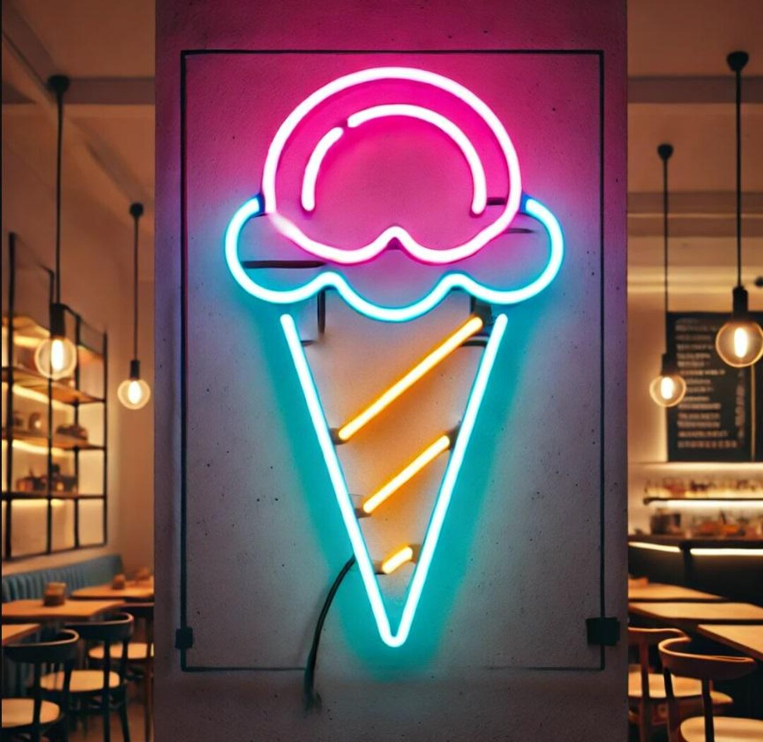 Neon Ice Cream Cone With Balloons, Ice Cream Neon Sign, Ice Cream Cone ...