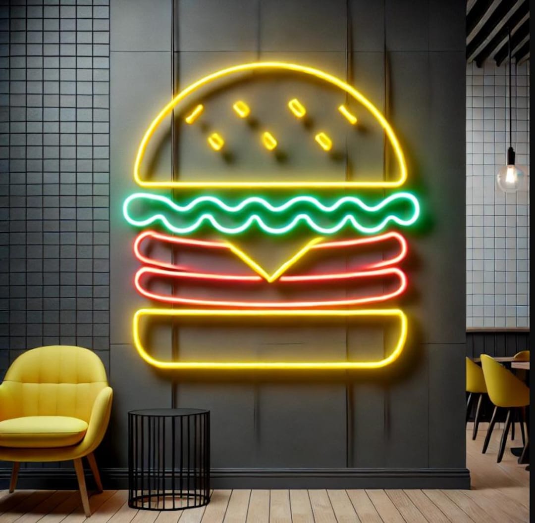 Burger Neon Sign, Neon Burger Sign, Neon Hamburger Light, Neon Burger ...