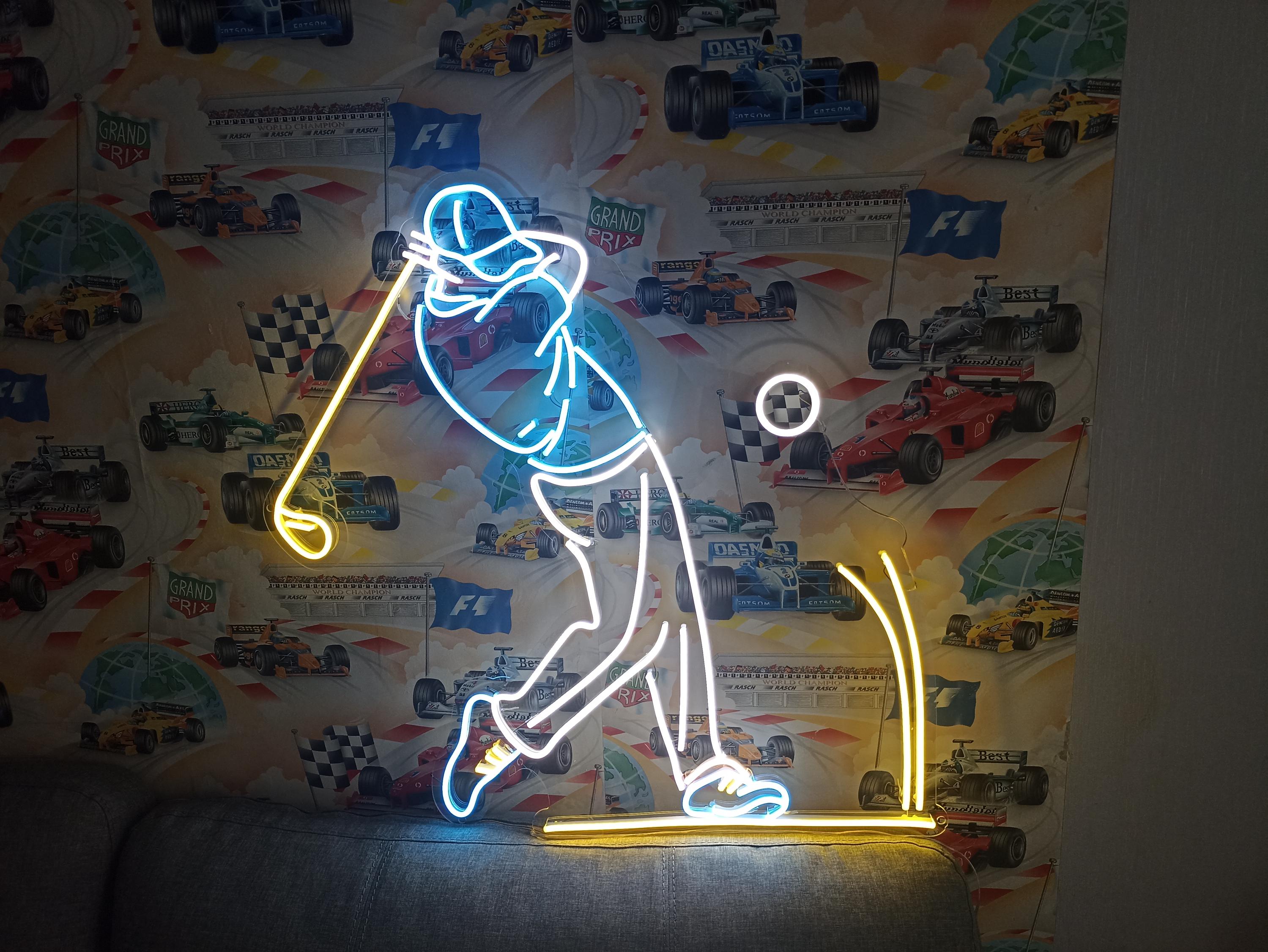 Golf Player Neon Sign, Neon Golf Sign, Neon Golf Ball Sign, Golf-themed ...