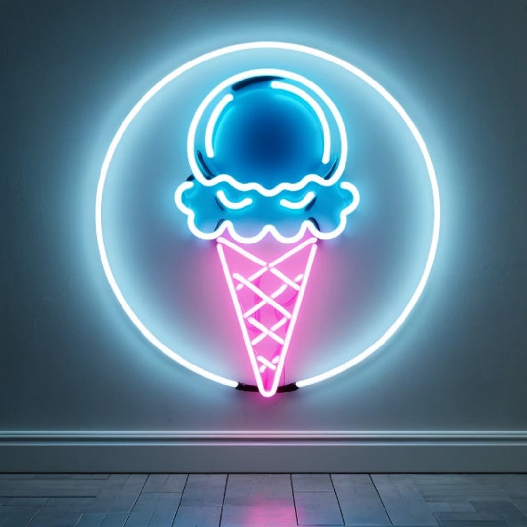 Neon Ice Cream Cone With Balloons, Ice Cream Neon Sign, Ice Cream Cone ...