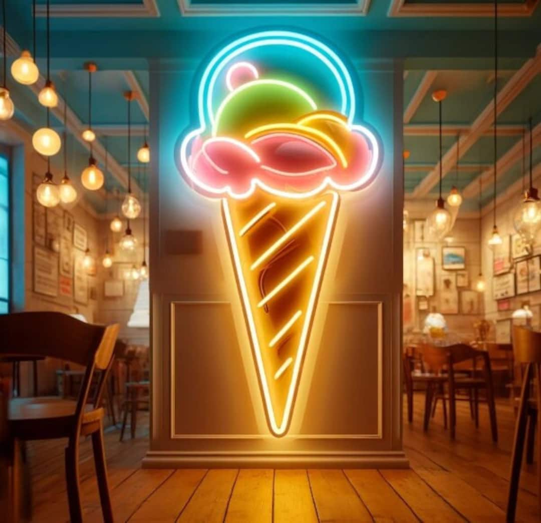 Neon Ice Cream Cone With Balloons, Ice Cream Neon Sign, Ice Cream Cone ...