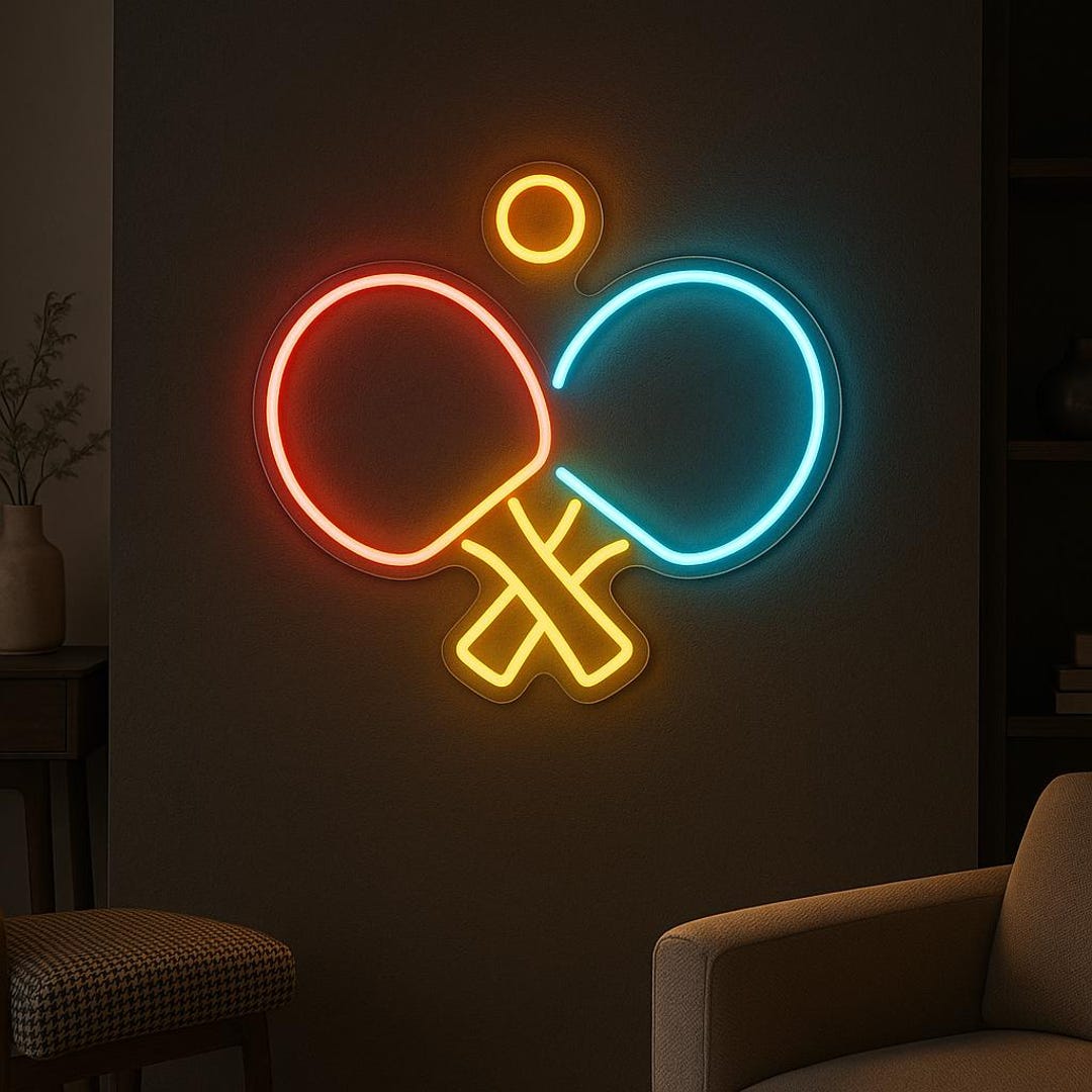 Ping Pong Neon Sign – Table Tennis Paddles and Ball Neon Light for Game ...