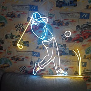 Golf Player Neon Sign, Neon Golf Sign, Neon Golf Ball Sign, Golf-themed ...