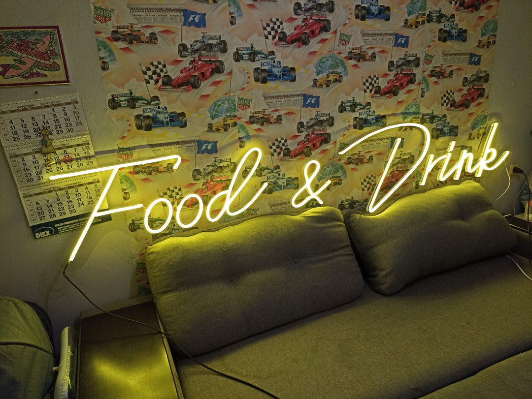Food and Drink Neon Sign, Bar Neon Sign, Fast Food Neon Sign, Neon Glow ...