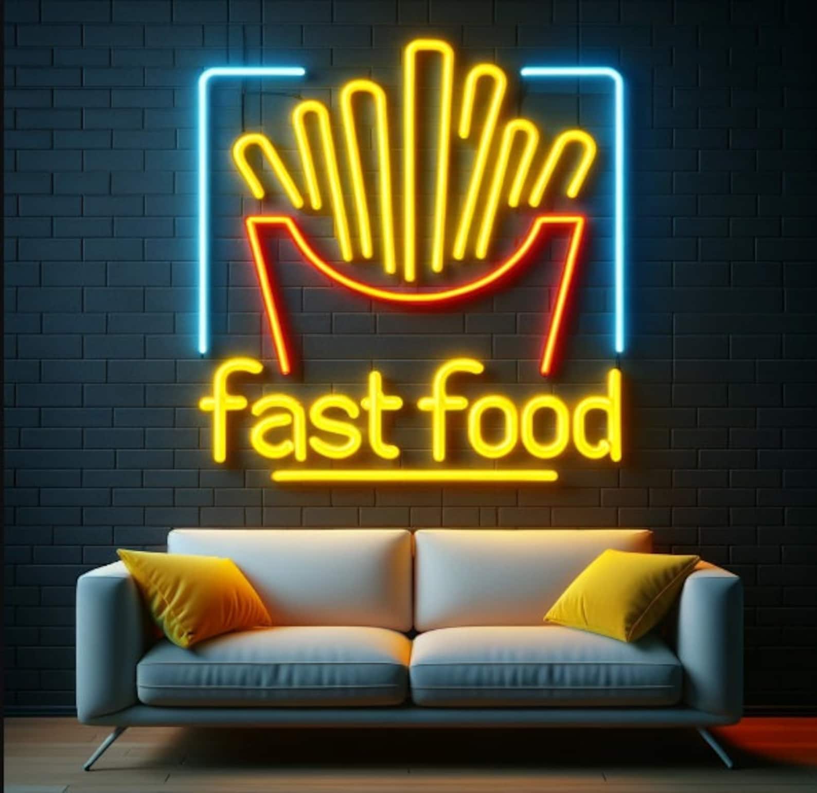 Fast Food Neon Sign, Fast Food Inscription Neon Sign, Led Light Fast ...
