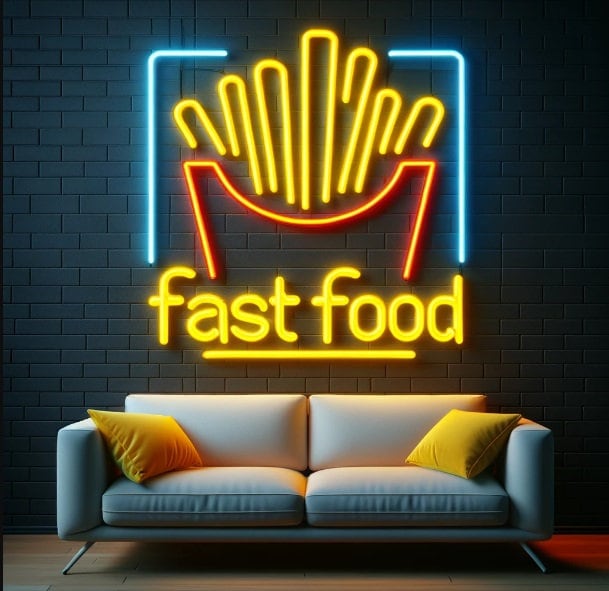 Fast Food Neon Sign, Fast Food Inscription Neon Sign, Led Light Fast ...