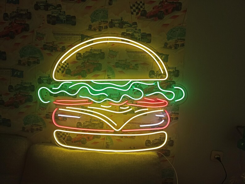 Burger Neon Sign, Neon Burger Sign, Neon Hamburger Light, Neon Burger ...