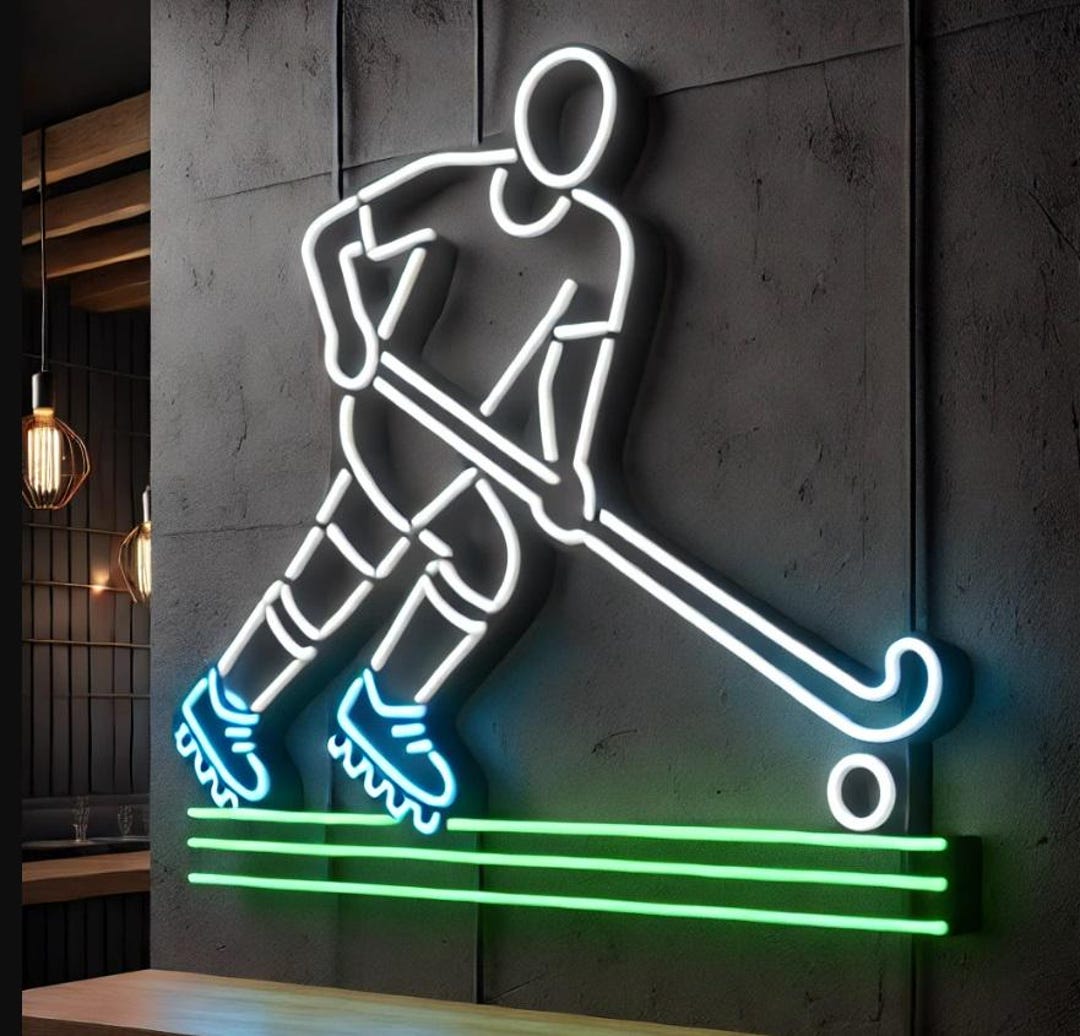 Hockey Neon Sign, Neon Hockey Player Sign, Hockey Player LED Sign, Neon ...