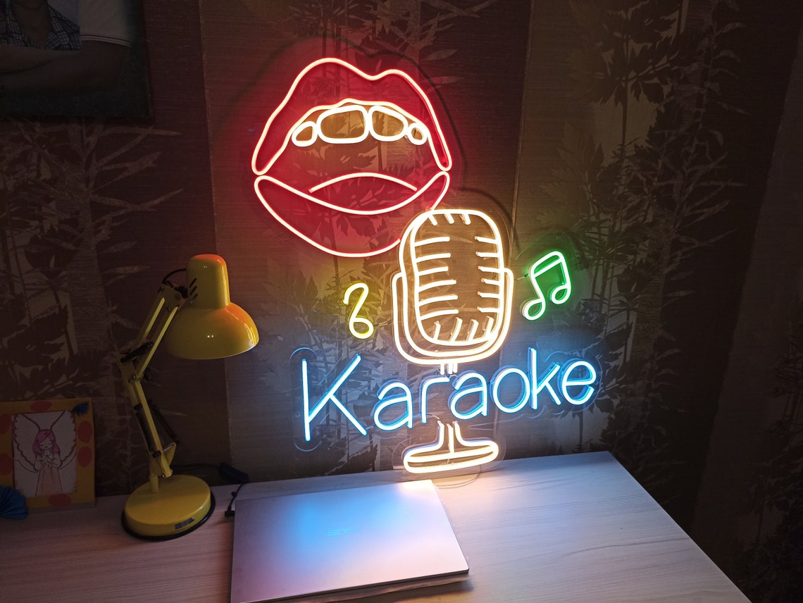 Karaoke Neon Sign, Karaoke Bar Neon Sign, Microphone Neon Sign, Music ...