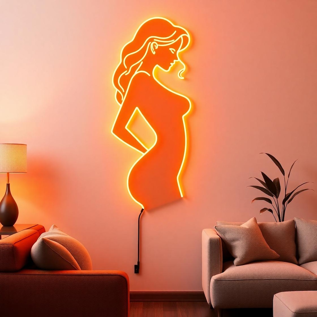 Neon Girl Sign, Neon Woman Outline, Retro Neon Pin-up Girl, Neon Lady ...