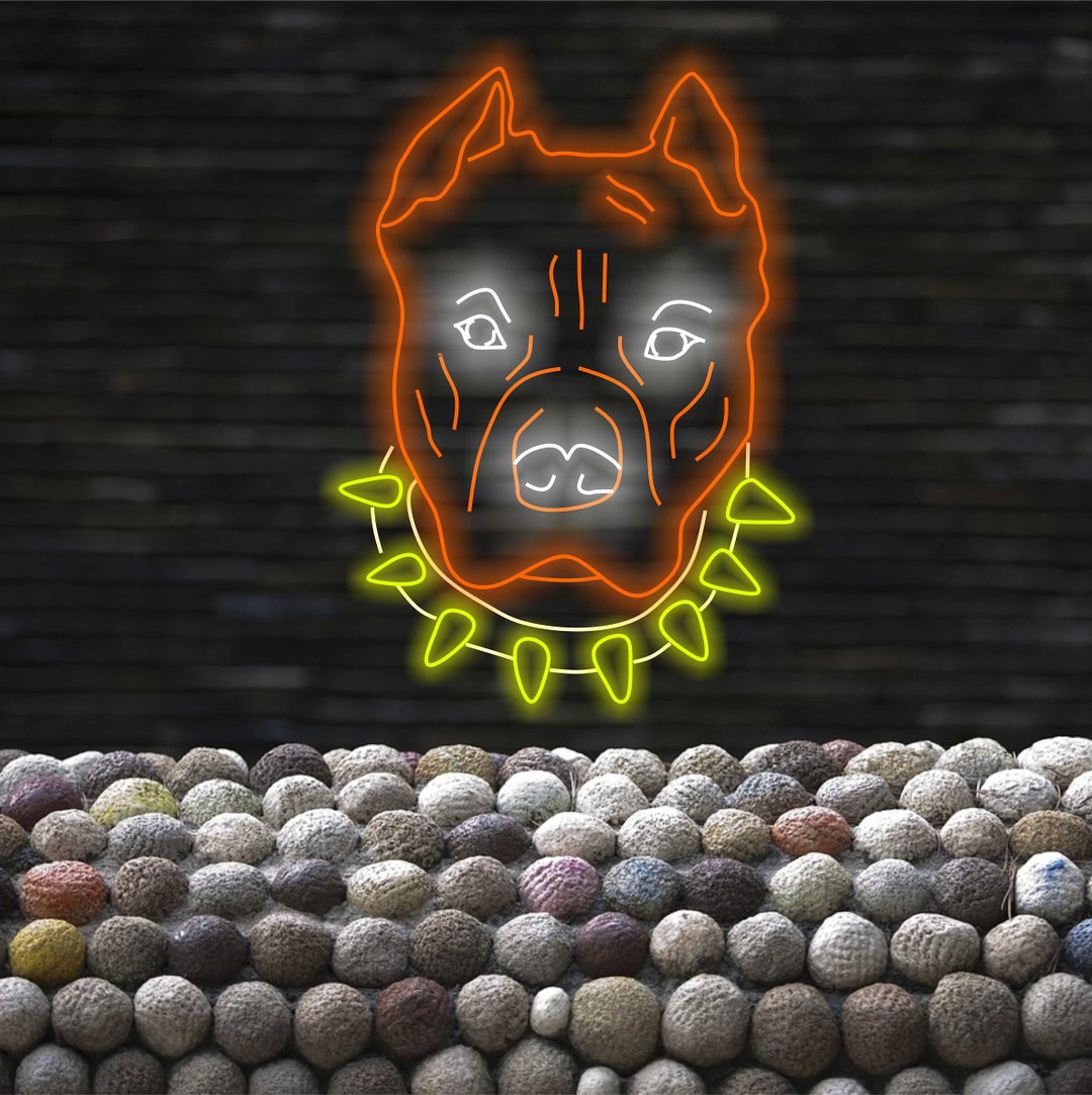 American Pitbull Terrier Face Neon Sign, Dog Pets Neon Sign, Dog Neon ...
