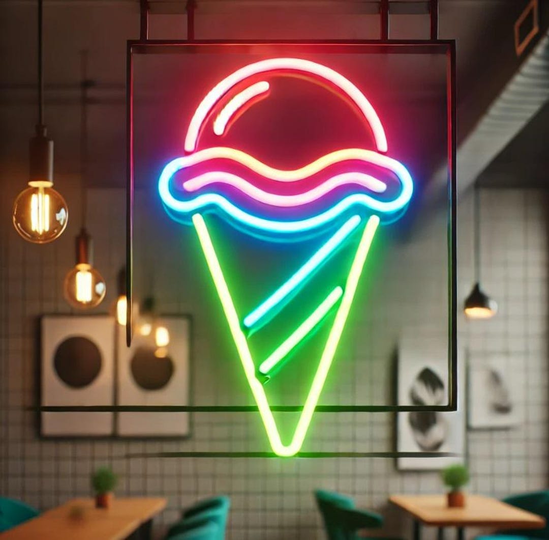 Neon Ice Cream Cone With Balloons, Ice Cream Neon Sign, Ice Cream Cone ...