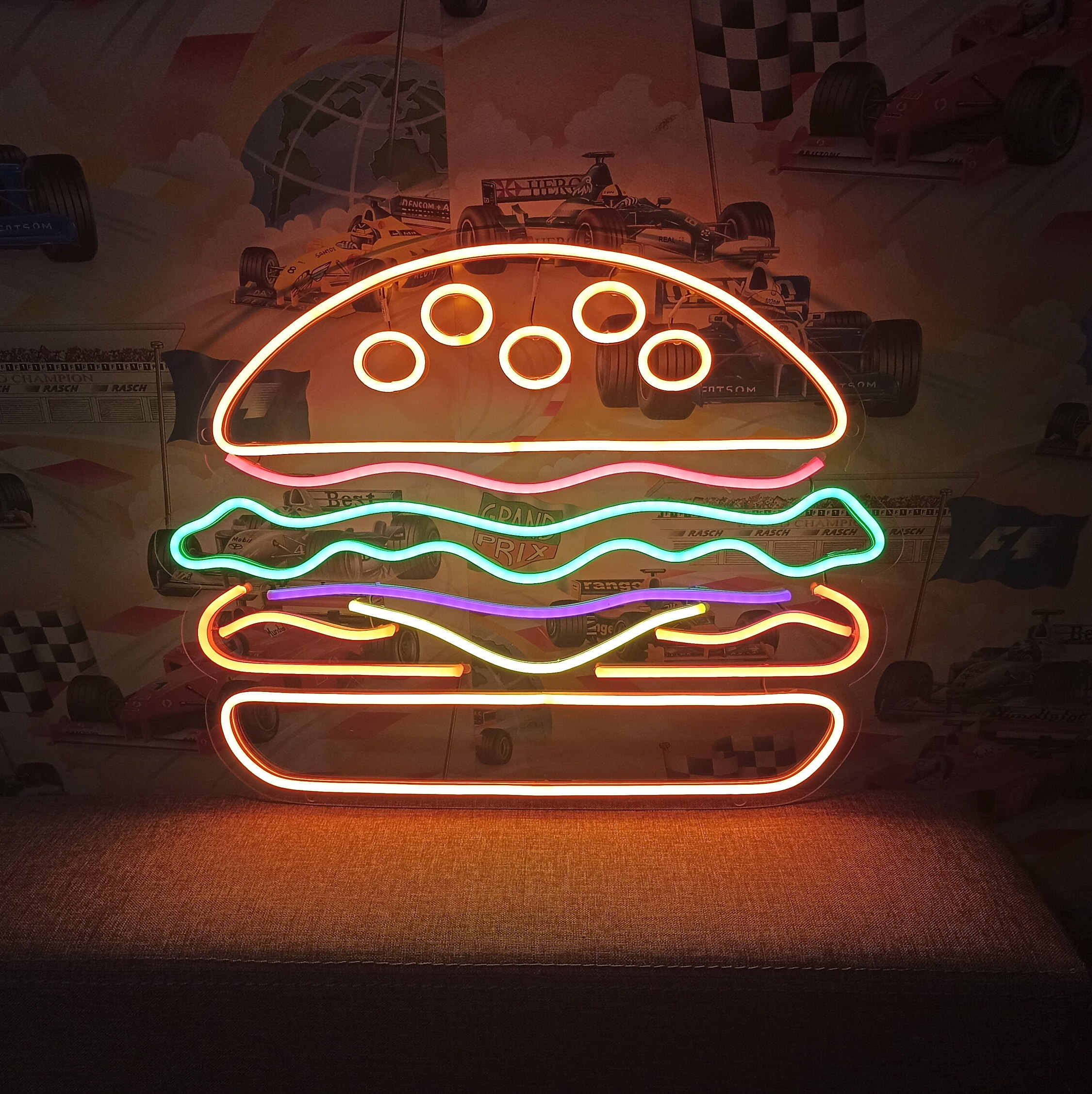 Neon Sign Burger, Neon Burger Sign, Neon Hamburger Light, Neon Burger ...