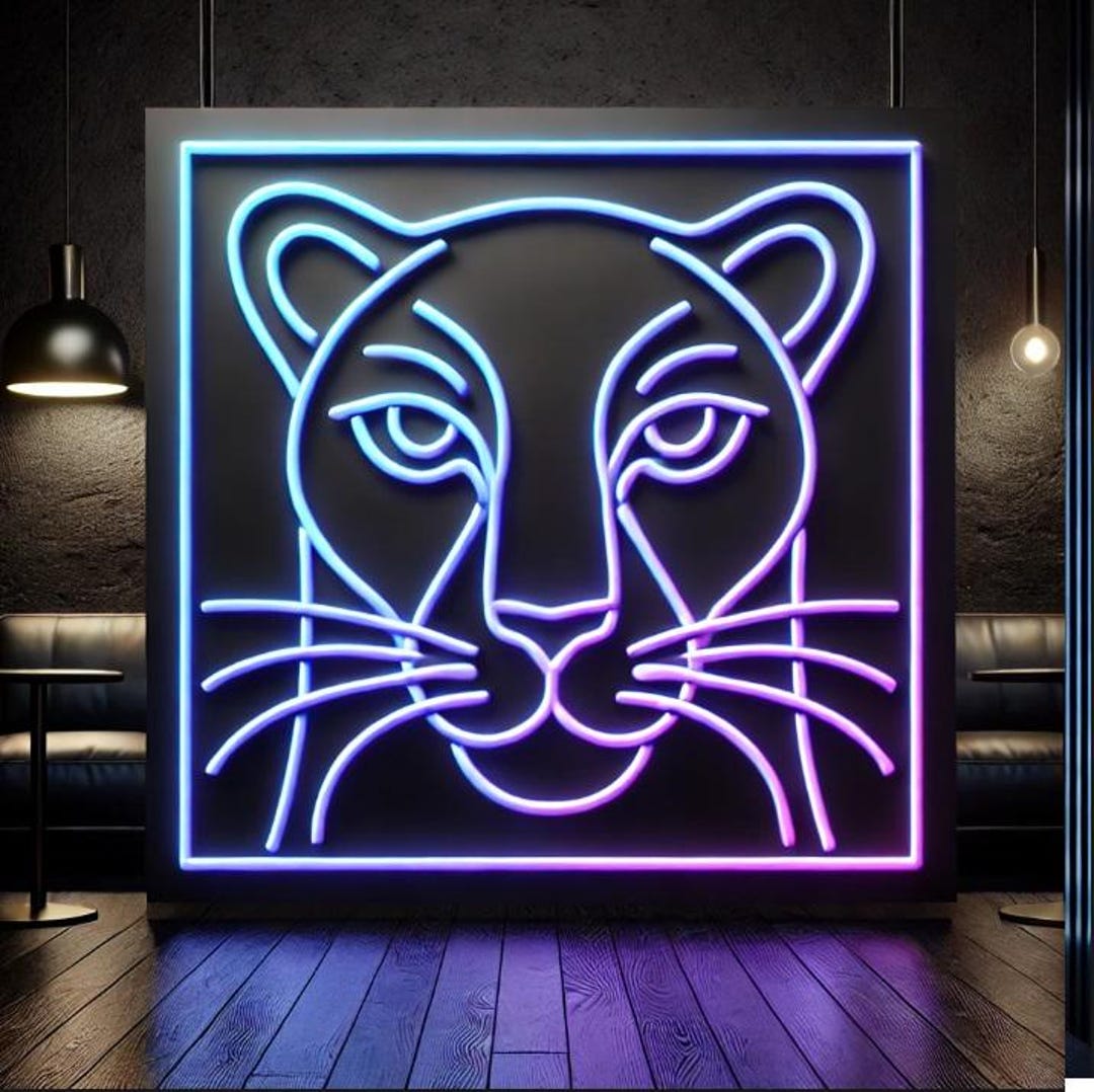 Panther Neo Headn Sign, Angry Panther Neon Sign, Panther Silhouette ...