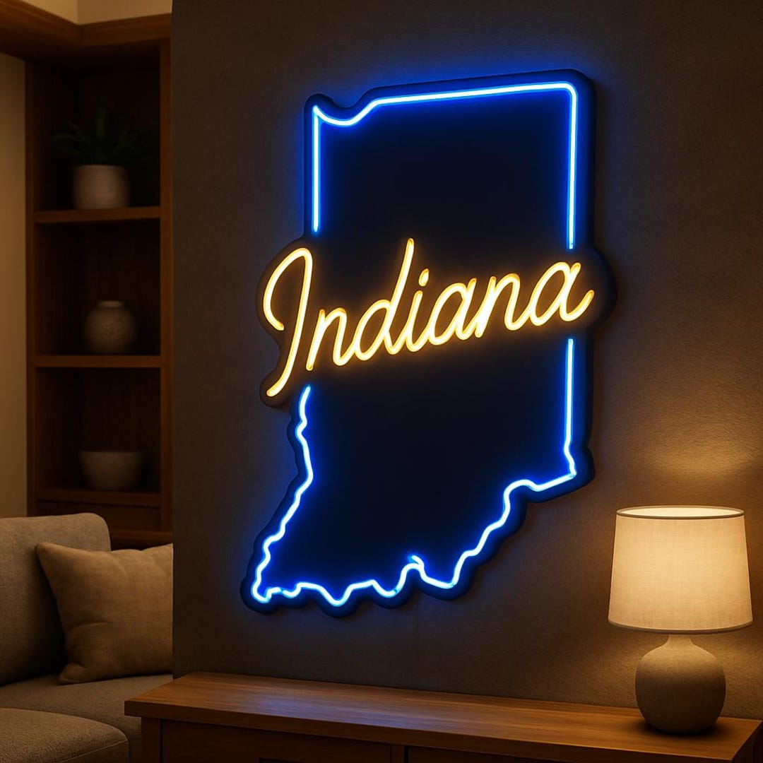 Map Indiana Neon Sign Neon Sign – LED Wall Art Shaped Like Indiana Neon ...