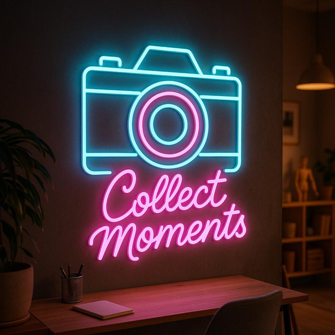 Collect Moments Neon Sign Camera Light – Retro Photography LED Sign for ...