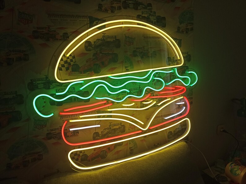 Burger Neon Sign, Neon Burger Sign, Neon Hamburger Light, Neon Burger ...