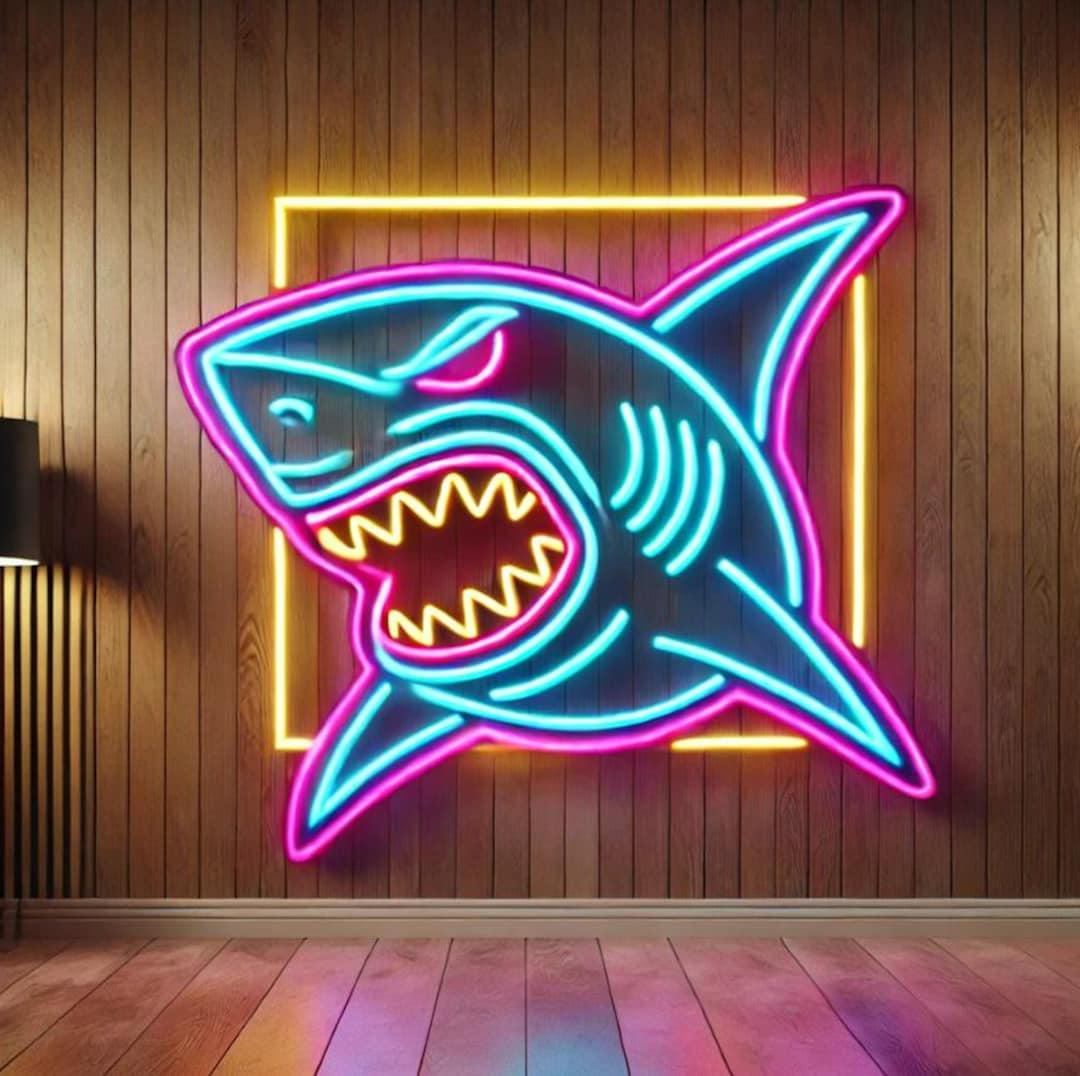 Neon Shark Sign, Shark-shaped Neon Sign, Neon Shark Light, Shark Neon ...