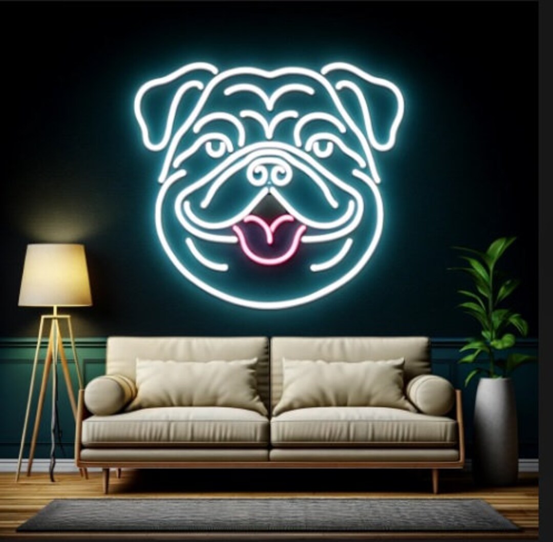 Neon Sign Bulldog Head, Dog Neon Sign, Custom Neon Sign Bulldog ...
