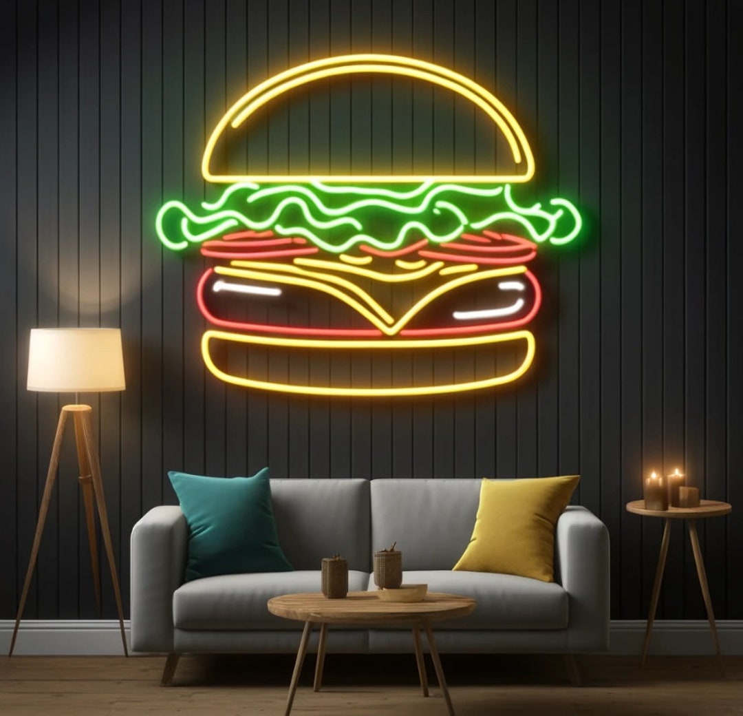 Burger Neon Sign, Neon Burger Sign, Neon Hamburger Light, Neon Burger ...