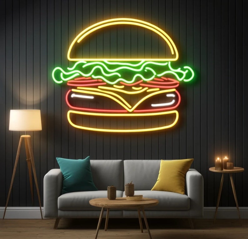 Burger Neon Sign, Neon Burger Sign, Neon Hamburger Light, Neon Burger ...