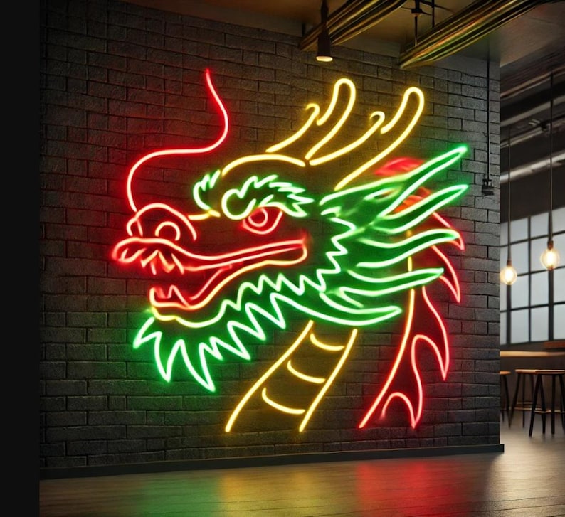 Dragon Neon Sign, Dragon Head Neon Sign, Dragon LED Sign, Dragon Head ...