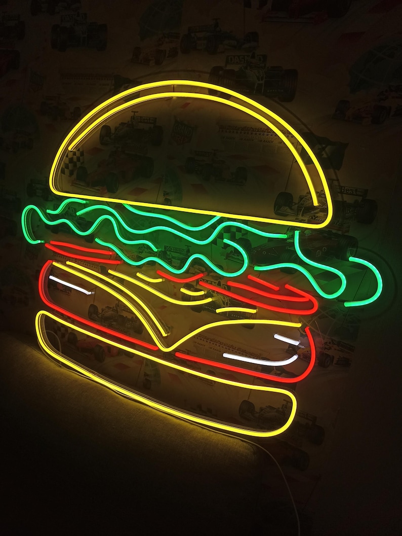 Burger Neon Sign, Neon Burger Sign, Neon Hamburger Light, Neon Burger ...