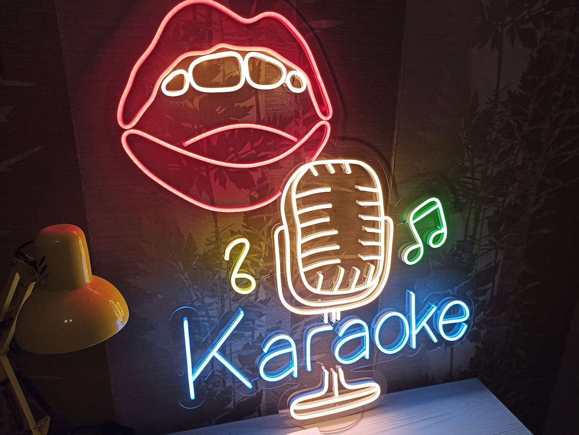 Karaoke Neon Sign, Karaoke Bar Neon Sign, Microphone Neon Sign, Music ...