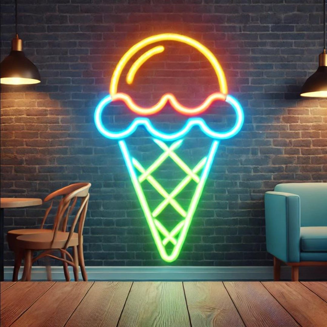Neon Ice Cream Cone With Balloons, Ice Cream Neon Sign, Ice Cream Cone ...