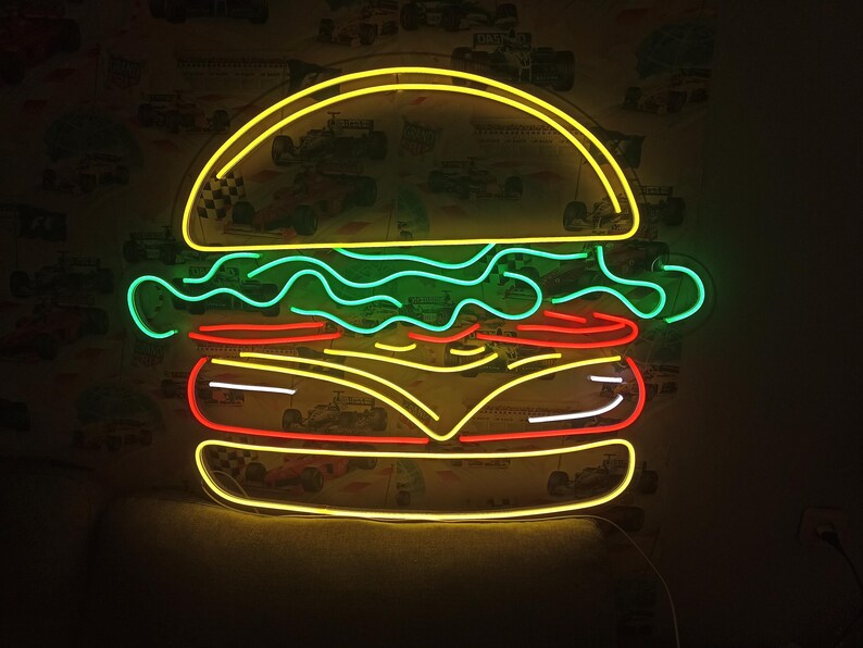 Burger Neon Sign, Neon Burger Sign, Neon Hamburger Light, Neon Burger ...